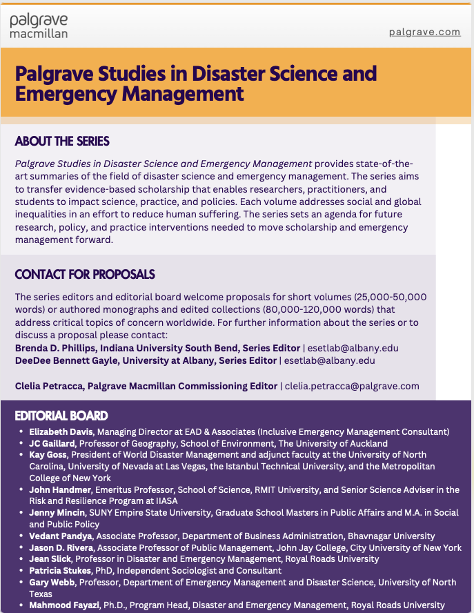 Palgrave Book Series – Extreme Events, Social Equity, and Technology Lab